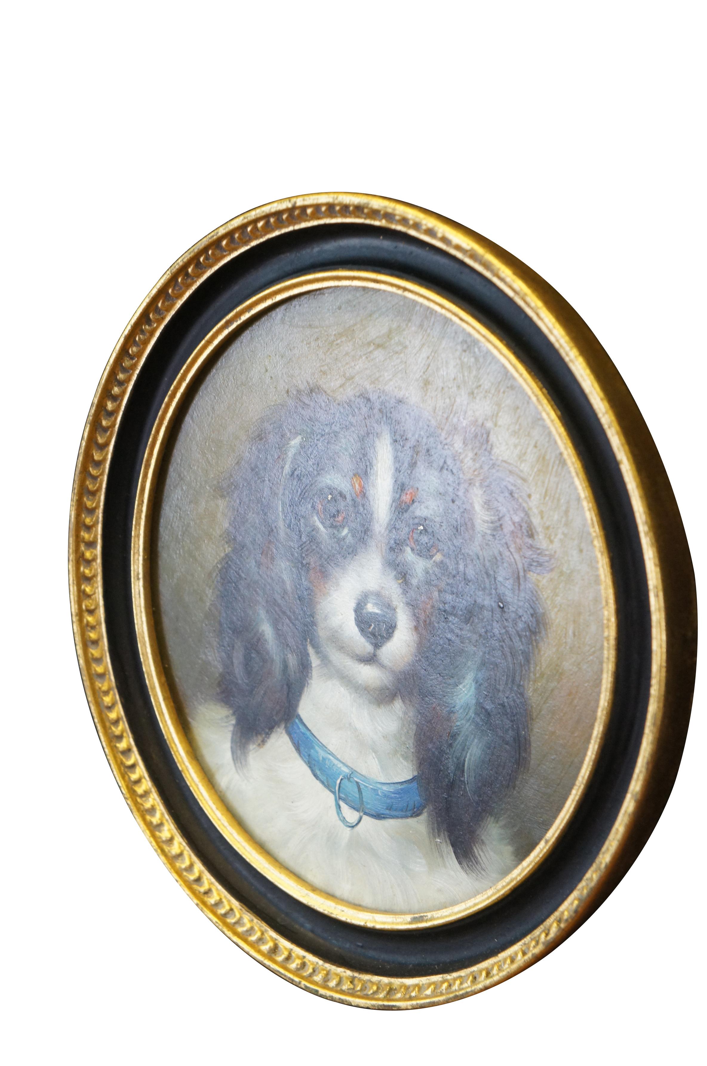 Vintage King Charles Spaniel Retrato Pintura al óleo sobre tabla Marco ...