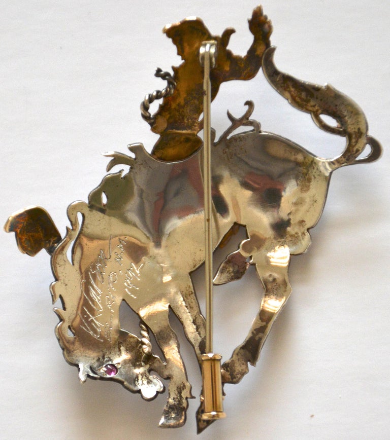 Vintage Kit Carson Hand-Engraved "Let 'er Buck" Sterling Silver Pin For ...