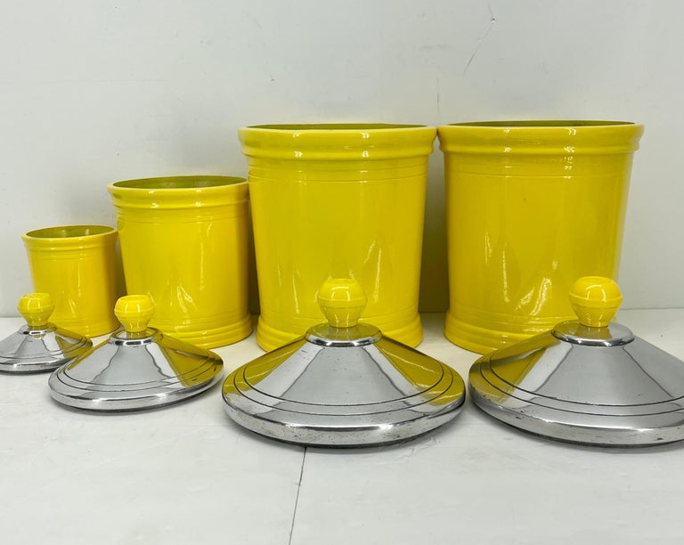 Vintage Kitchen or Bathroom Canister Jars Set, Bright Yellow Powder ...