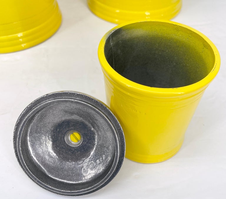 Vintage Kitchen or Bathroom Canister Jars Set, Bright Yellow Powder ...