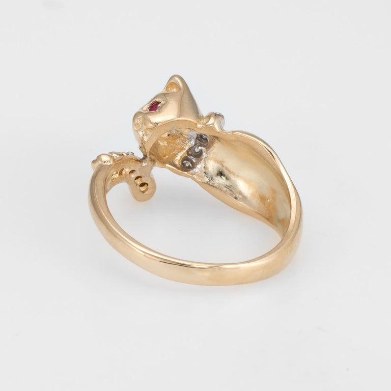 Vintage Kitty Cat Ring 14 Karat Yellow Gold Diamond Ruby Eyes Animal ...