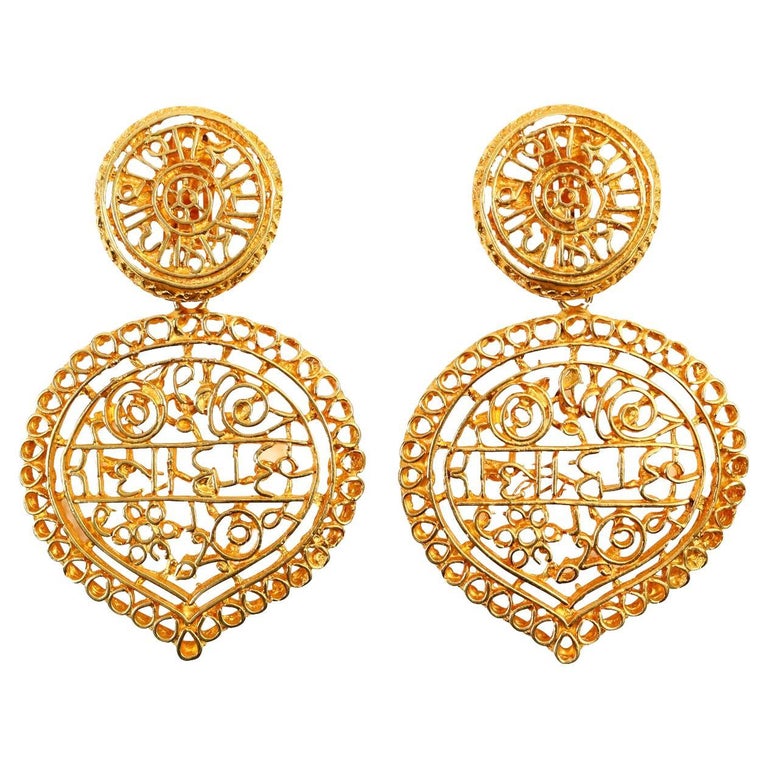 Vintage KJL Gold Tone Dangling Earrings Circa 1990s For Sale at 1stDibs