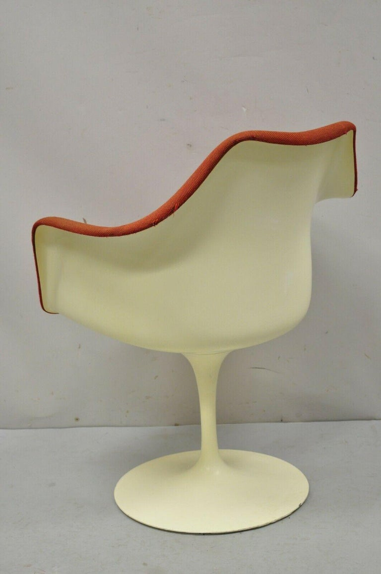 Vintage Knoll Eero Saarinen Red Upholstered Fiberglass Tulip Arm Chair For Sale at 1stDibs