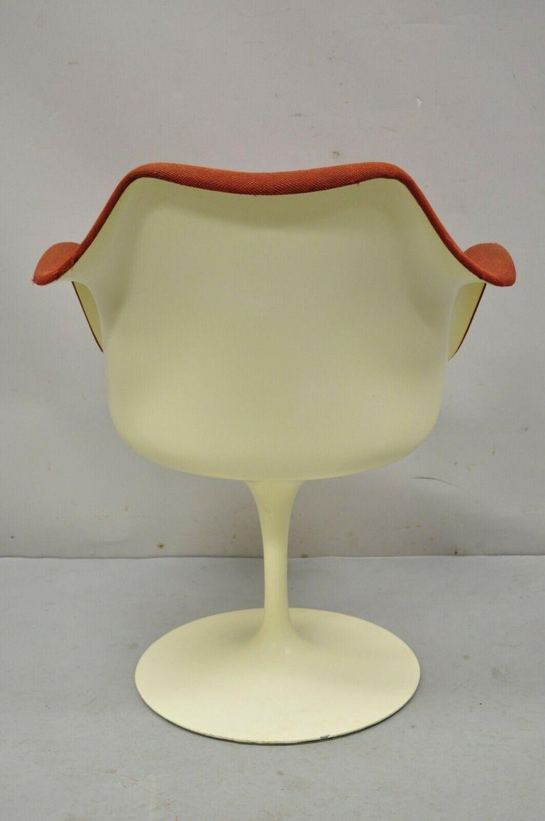 Vintage Knoll Eero Saarinen Red Upholstered Fiberglass Tulip Arm Chair For Sale at 1stDibs