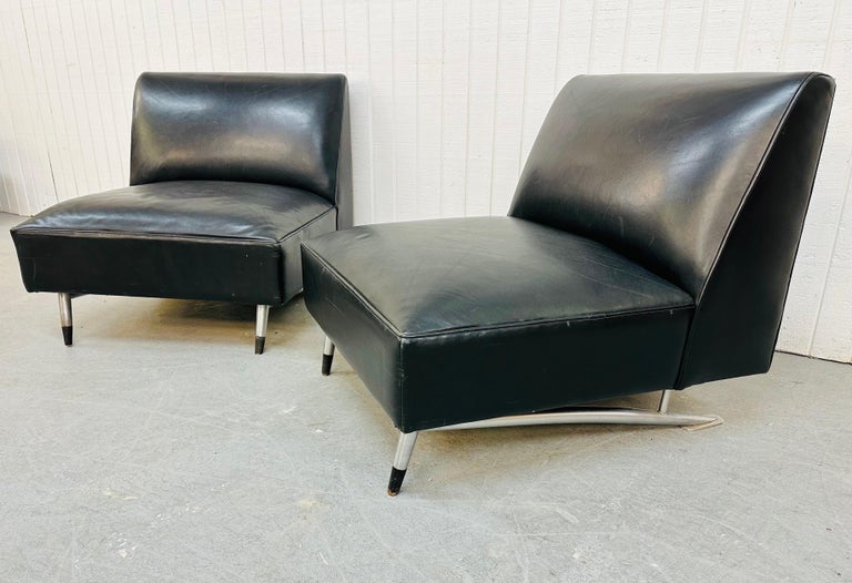 Vintage Knoll Style Modern Black Leather Slipper Chairs For Sale at 1stDibs