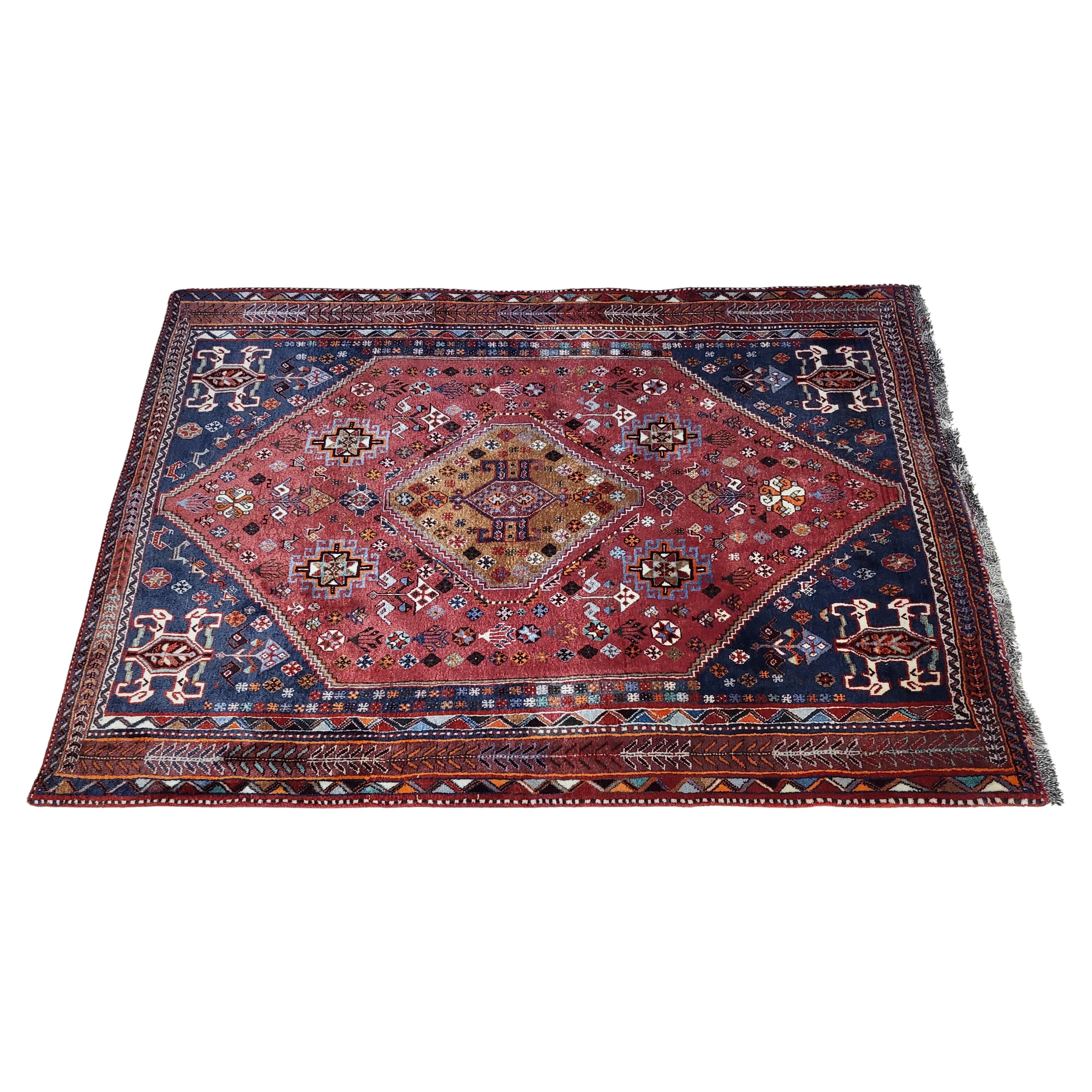 Vintage Koohi / Qashqai - Nomadic Persian Rug - Rust, Amber, Navy For ...