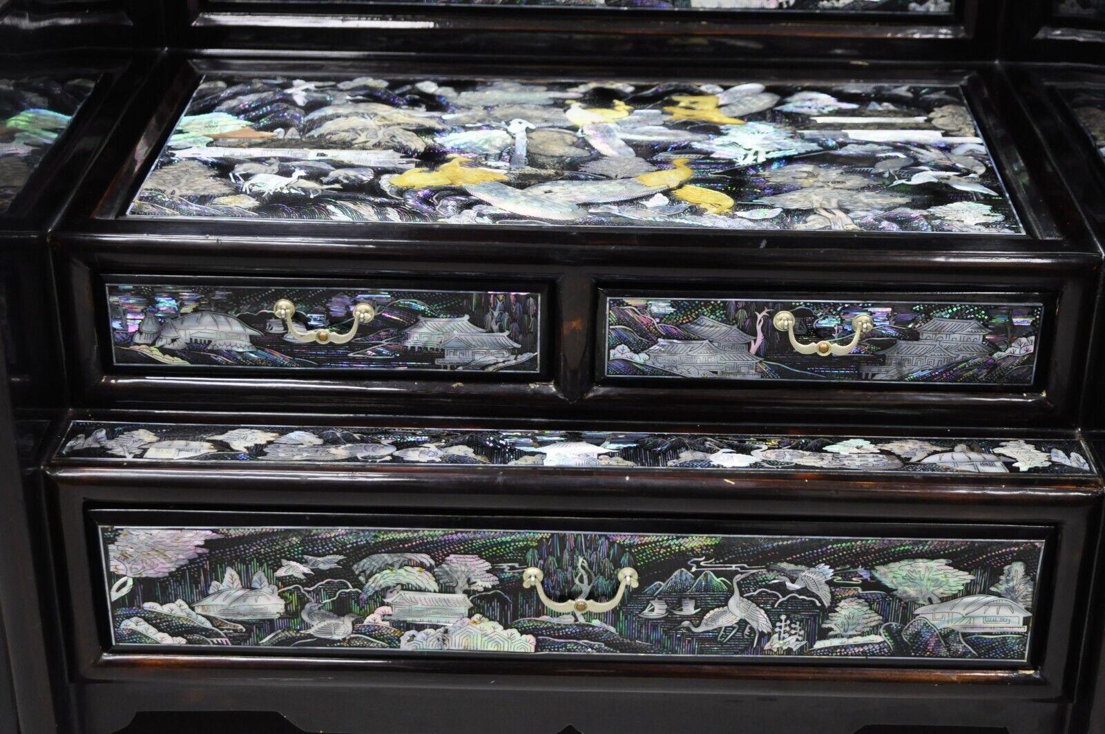 Vintage Korean Mother of Pearl Oriental Lacquer Low Vanity Table with ...