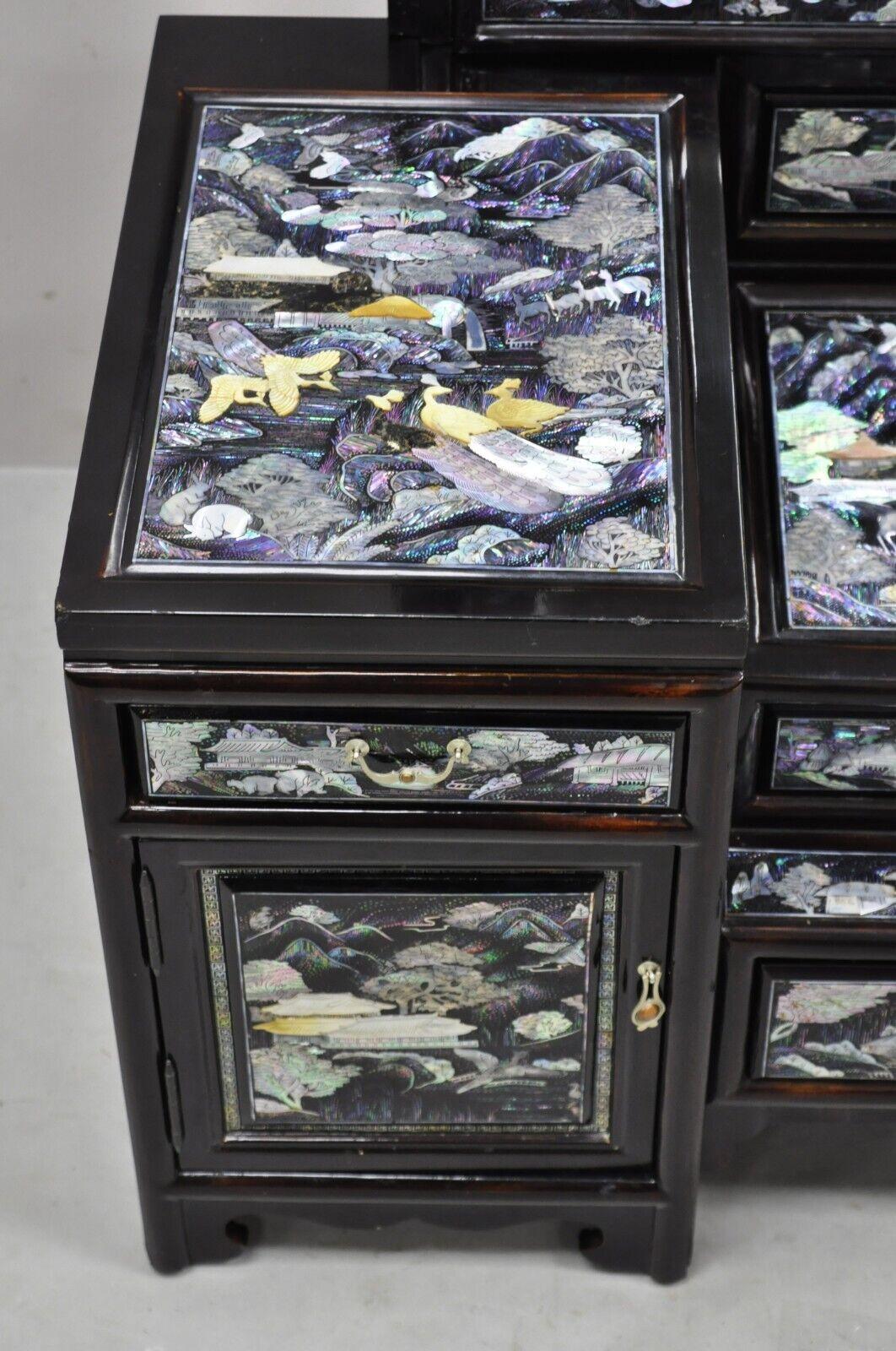 Vintage Korean Mother of Pearl Oriental Lacquer Low Vanity Table with ...