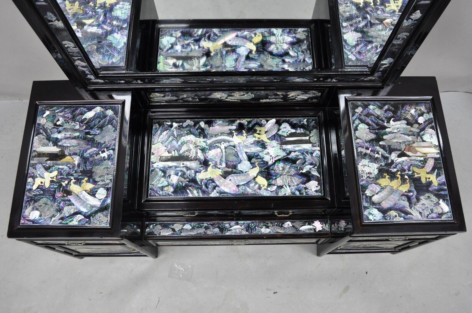 Vintage Korean Mother of Pearl Oriental Lacquer Low Vanity Table with ...