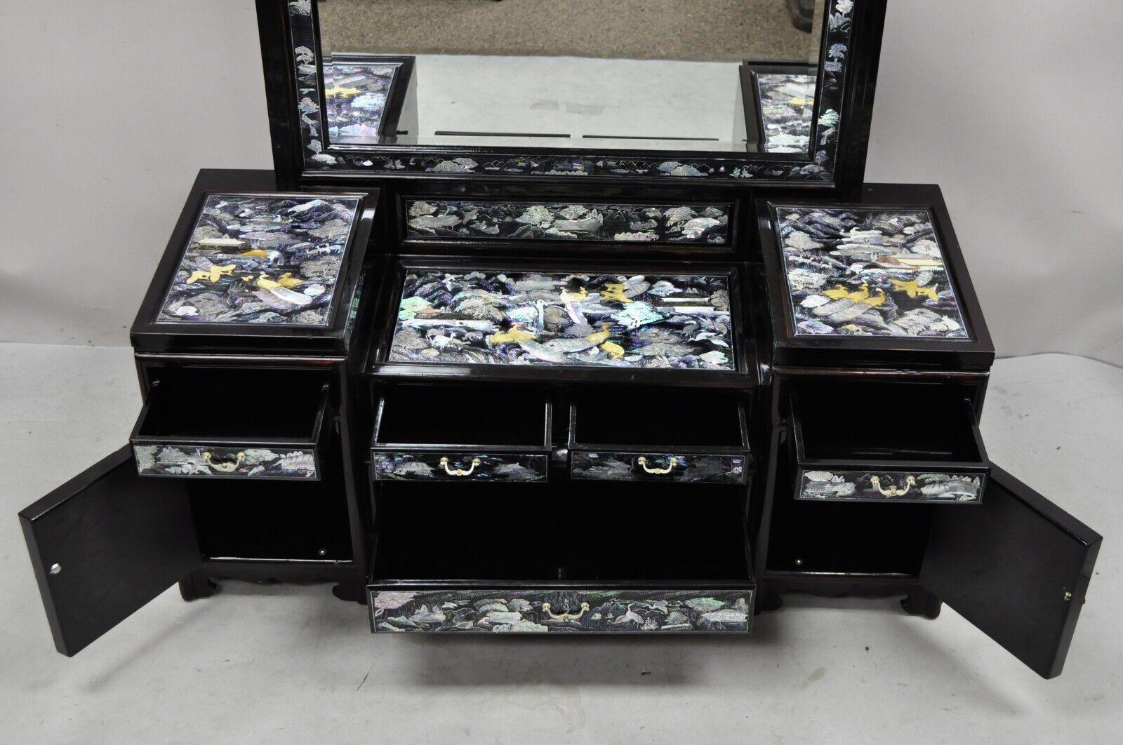 Vintage Korean Mother of Pearl Oriental Lacquer Low Vanity Table with ...