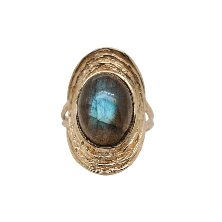 Vintage Labradorite Yellow Gold Hammered Large Ring at 1stDibs