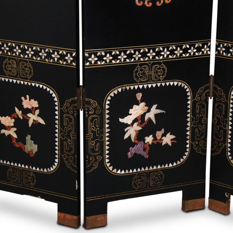 Vintage Lacquer and Carved Hardstone Screen at 1stDibs