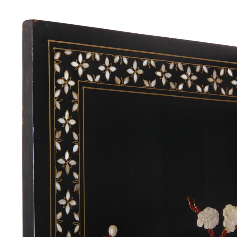 Vintage Lacquer and Carved Hardstone Screen at 1stDibs