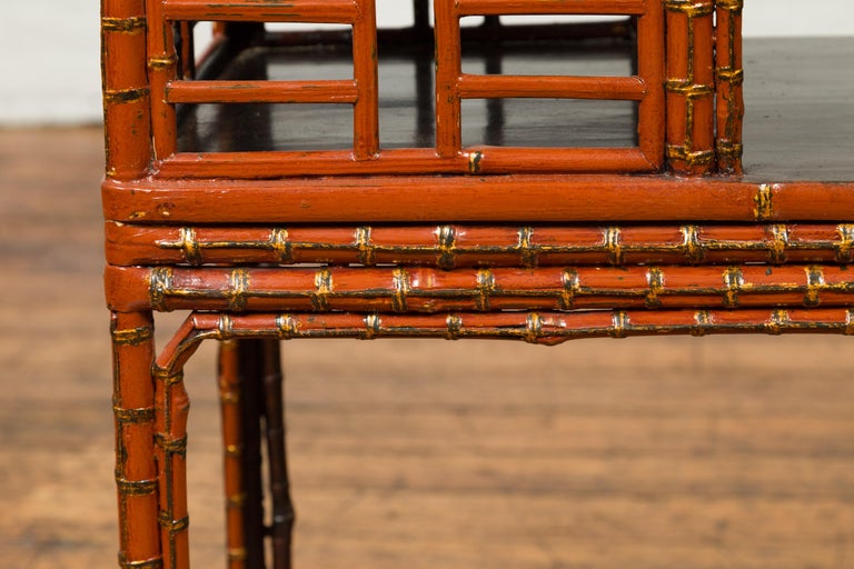 Vintage Lacquered Chinese Tiered Bamboo Lamp Table with Geometric ...