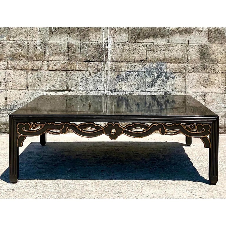 Vintage Lacquered Gilt Trim Coffee Table at 1stDibs
