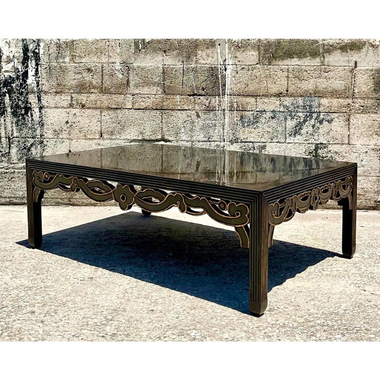 Vintage Lacquered Gilt Trim Coffee Table at 1stDibs