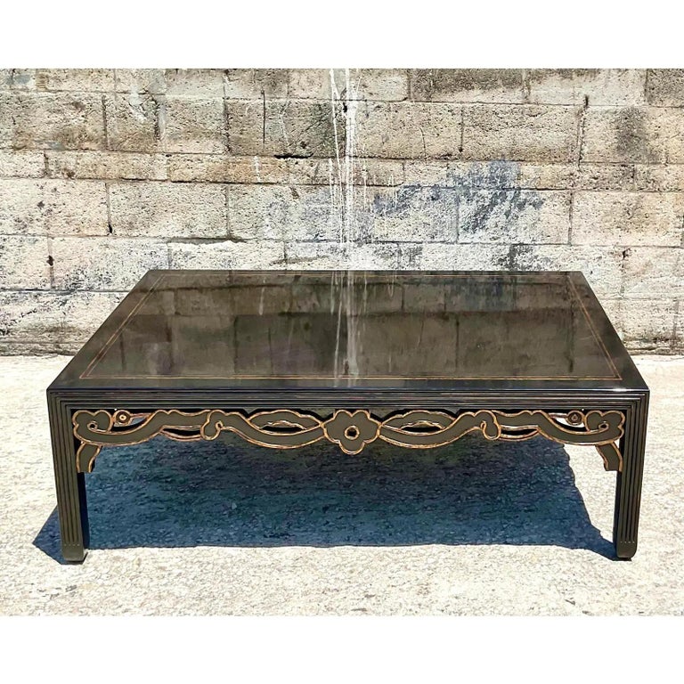Vintage Lacquered Gilt Trim Coffee Table at 1stDibs