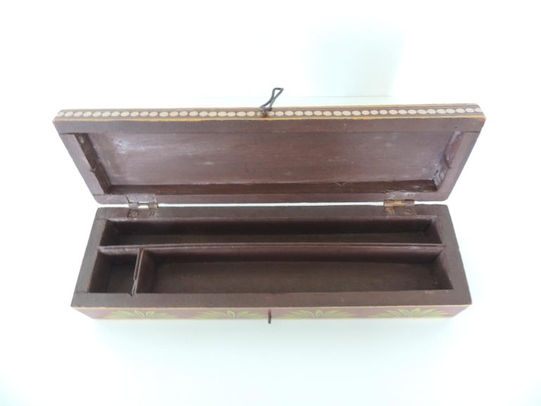 Vintage Lacquered Pen Box Depicting Birds and Palm Trees at 1stDibs