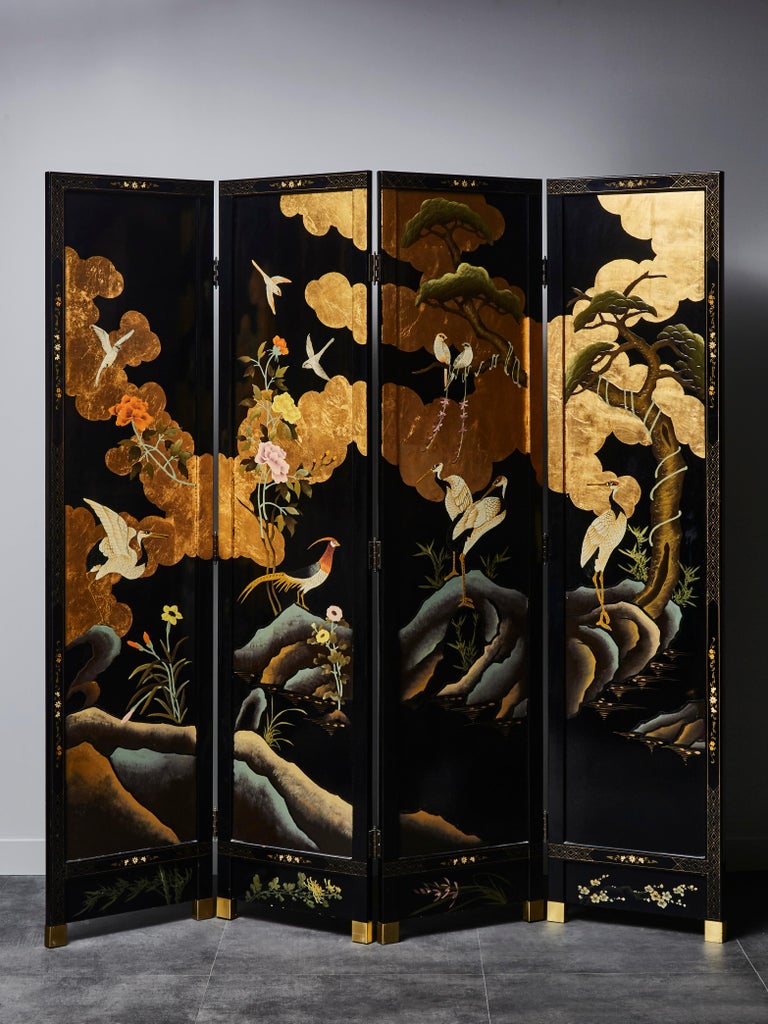 Vintage Lacquered Screen at 1stDibs