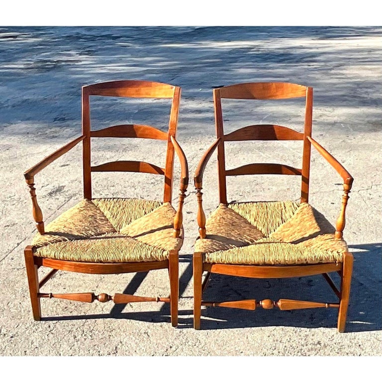 Vintage Ladder Back Rush Seat Lounge Chairs, a Pair at 1stDibs