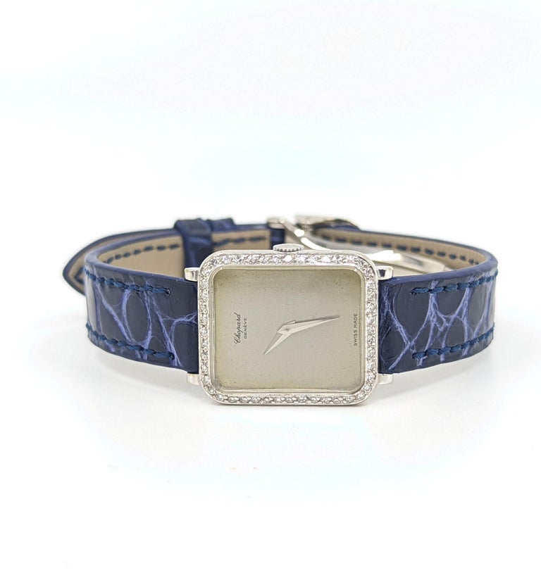 Ladies Chopard 18k White Gold Diamond Watch Rare JLC Deployment Clasp ...