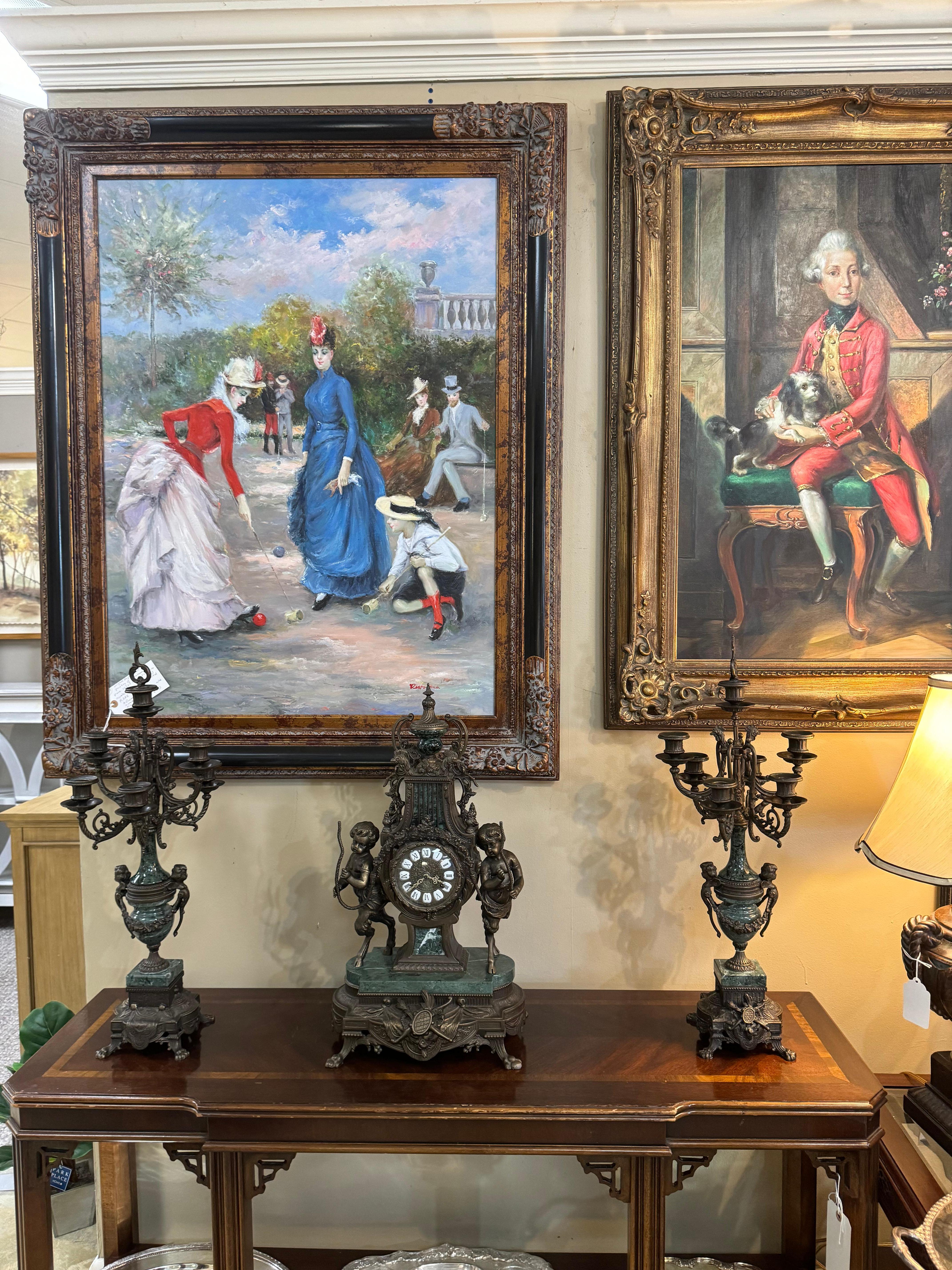 Vintage Lancini Italian Candelabras and Mantle Clock For Sale at 1stDibs