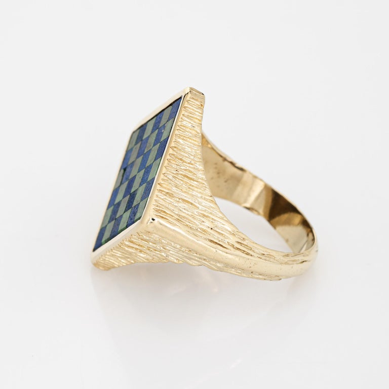 Vintage Lapis Jade Inlaid Checkerboard Ring 14k Yellow Gold Fine ...