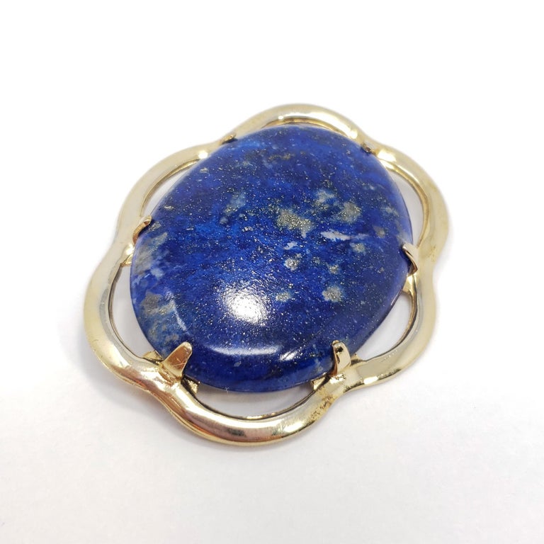 Vintage Lapis Lazuli Cabochon Pin Brooch in Gold-Filled Setting, Mid ...