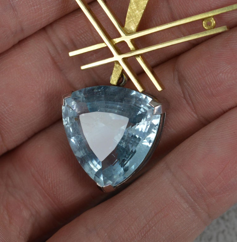 Vintage Large 18ct Gold and Trillion Cut Aquamarine Solitaire Pendant ...