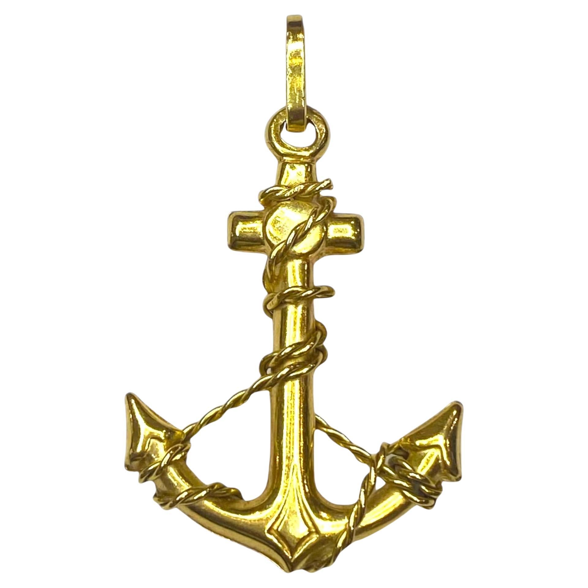Vintage Large 18K Gold Anchor Pendant For Sale at 1stDibs