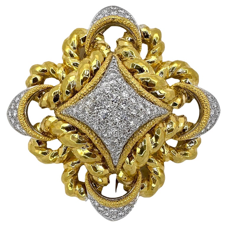Vintage, Large 18k Yellow Gold and Diamond Cocktail Brooch/Pendant by R ...