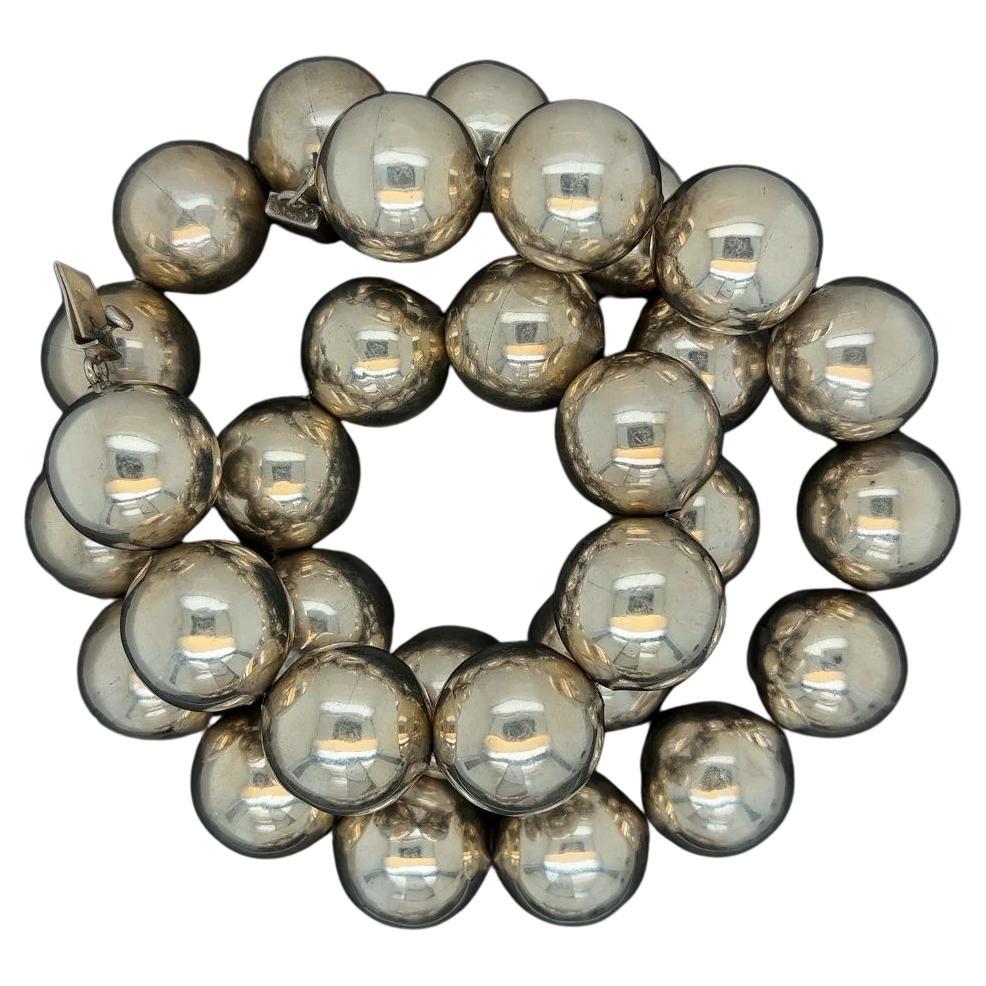 Vintage Large 22.5mm Round Sterling Silver 925 Beads Statement Necklace ...