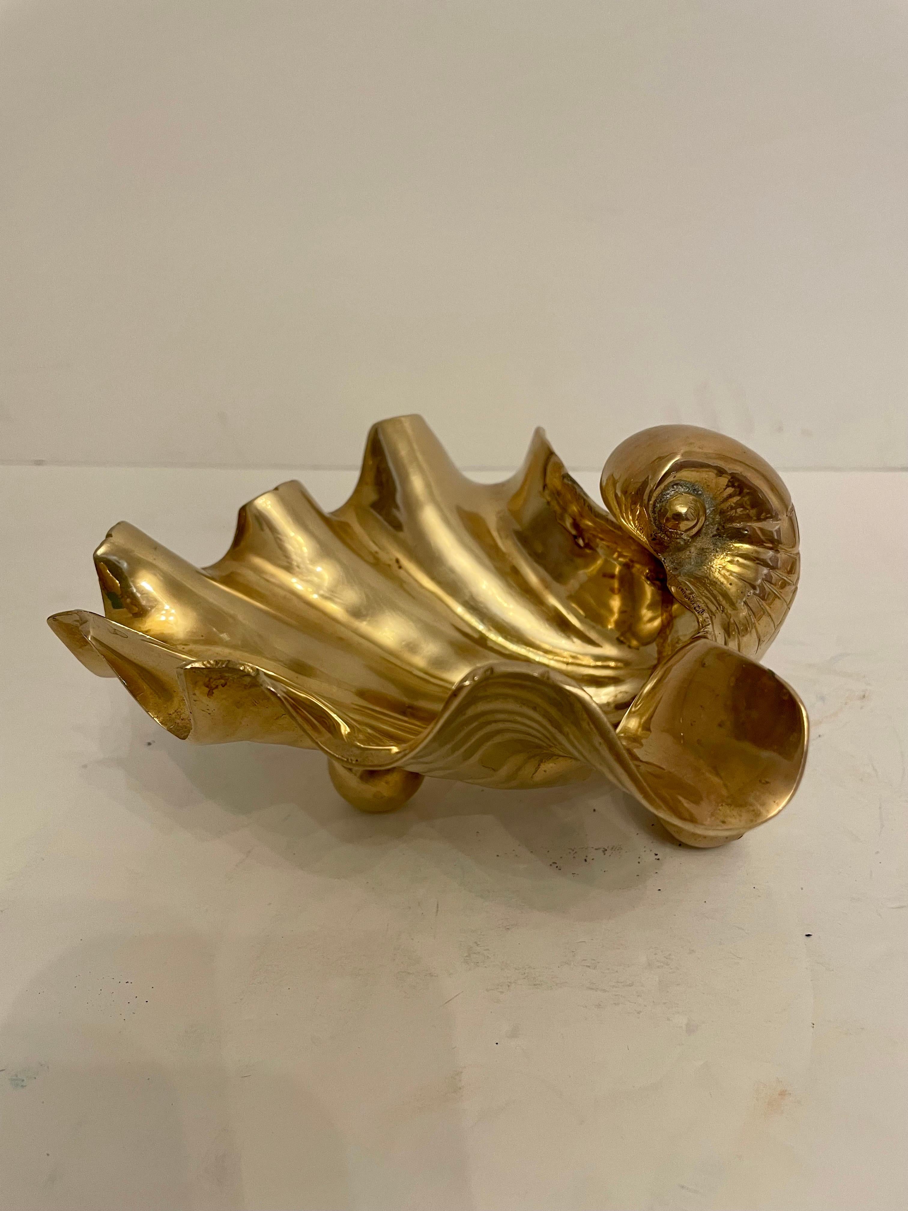 Vintage Large Brass Seashell Dish or Bowl at 1stDibs | brass shell dish