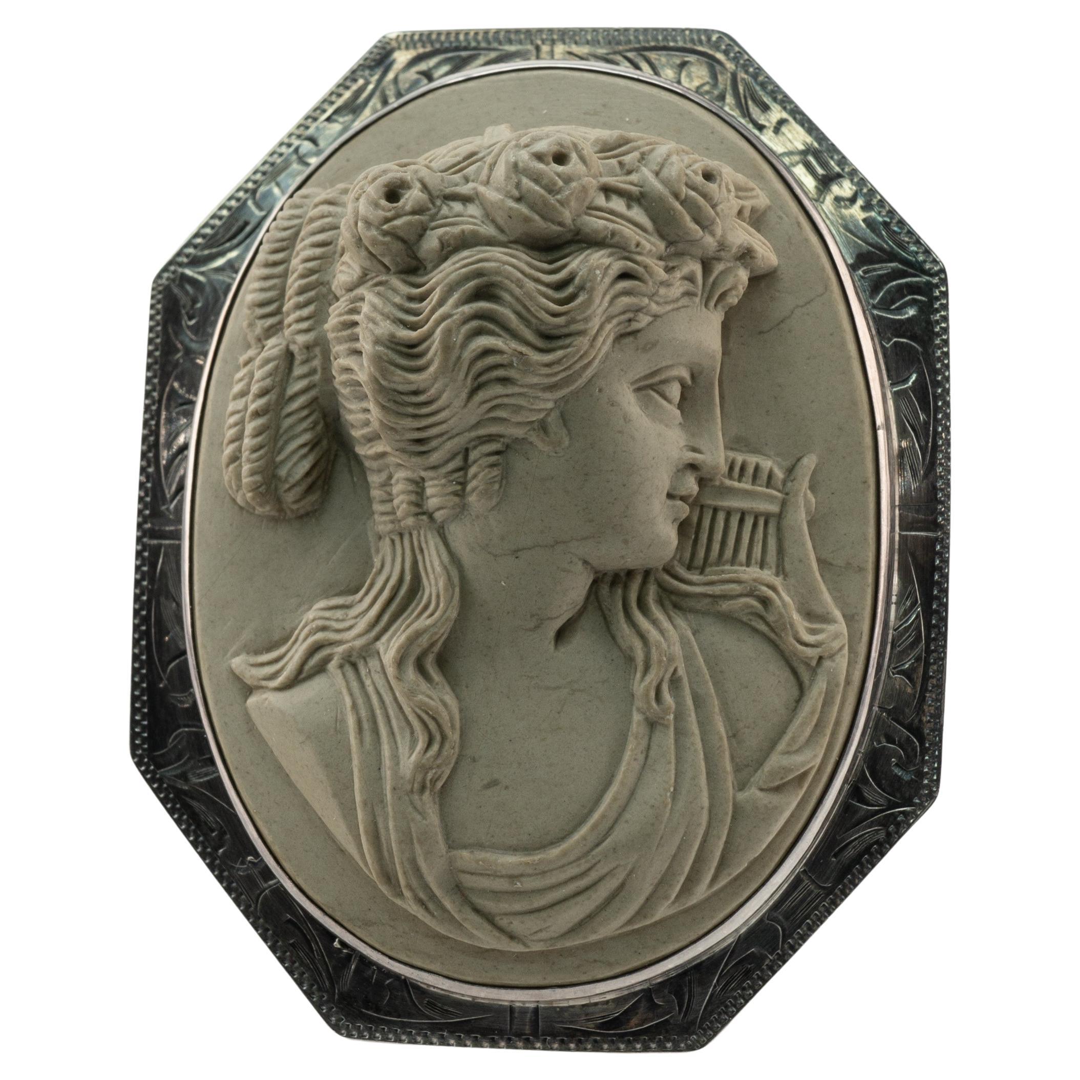 Victorian Black Lava Cultured Pearl Sterling Silver Cameo Brooch Pin ...