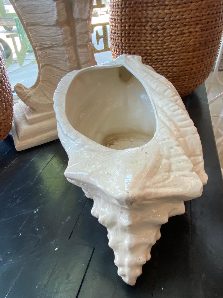 Vintage Large Ceramic Crackle Seashell Shell Palm Beach Planter Pot For ...