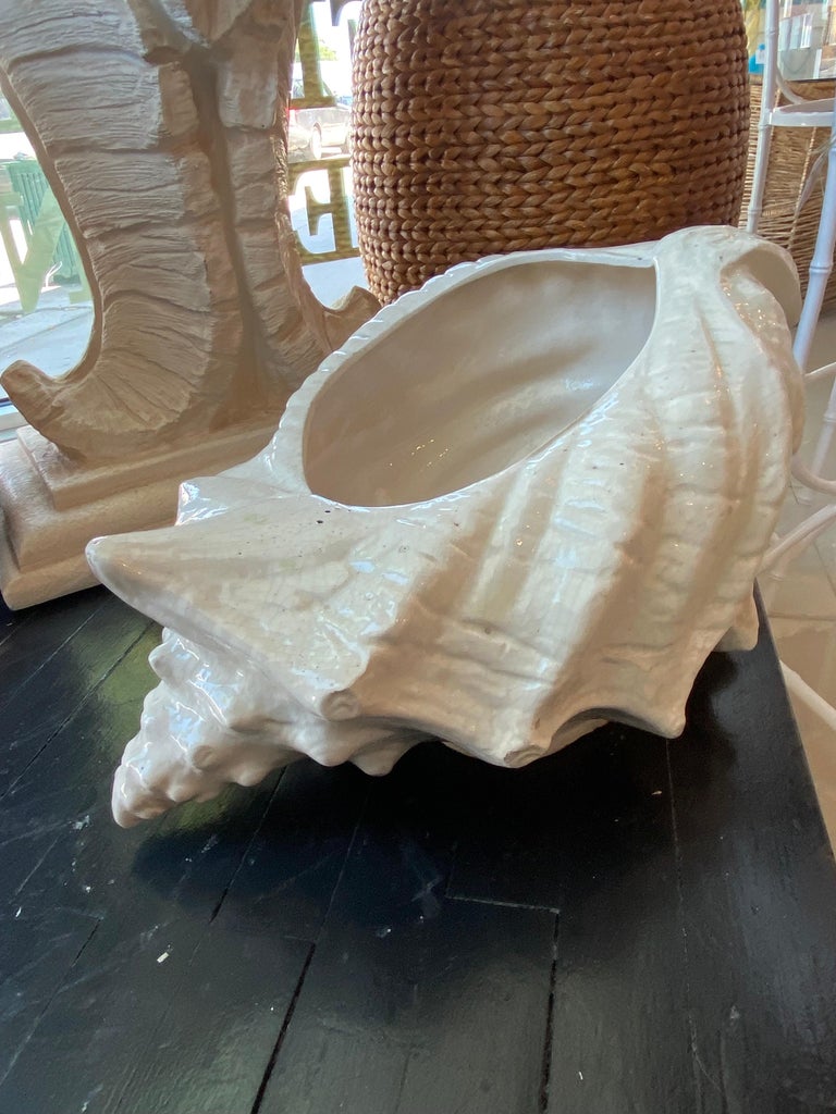 Vintage Large Ceramic Crackle Seashell Shell Palm Beach Planter Pot For ...
