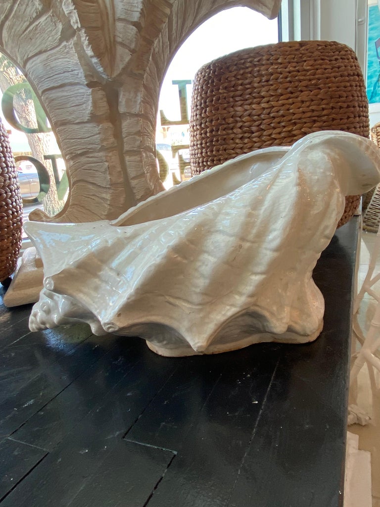 Vintage Large Ceramic Crackle Seashell Shell Palm Beach Planter Pot at ...