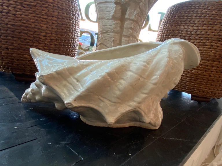 Vintage Large Ceramic Crackle Seashell Shell Palm Beach Planter Pot at ...