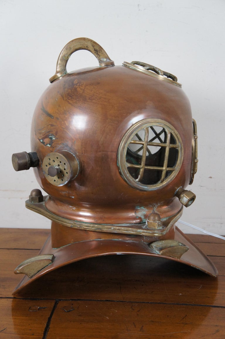 Vintage Large Copper Diving Nautical Martime Divers Helmet Table Lamp ...
