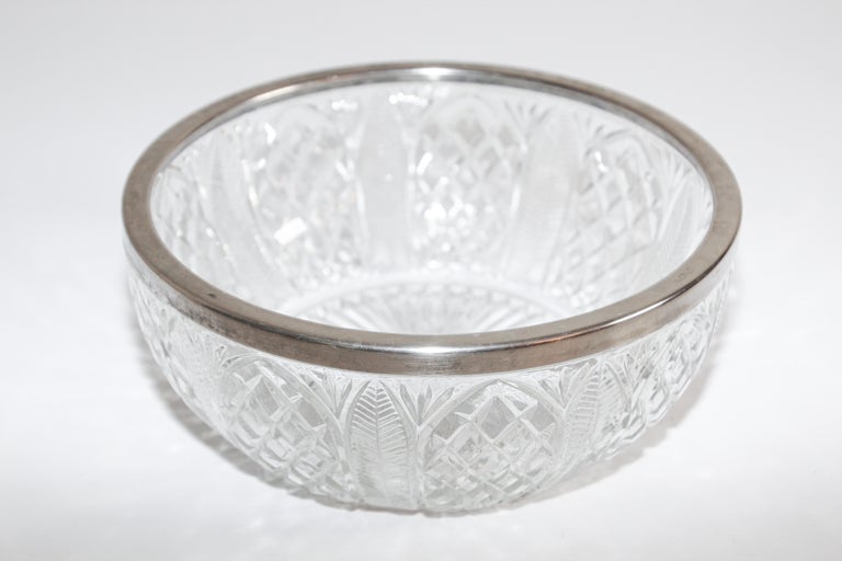 Vintage Large Crystal Bowl with Silver Plated Rim at 1stDibs