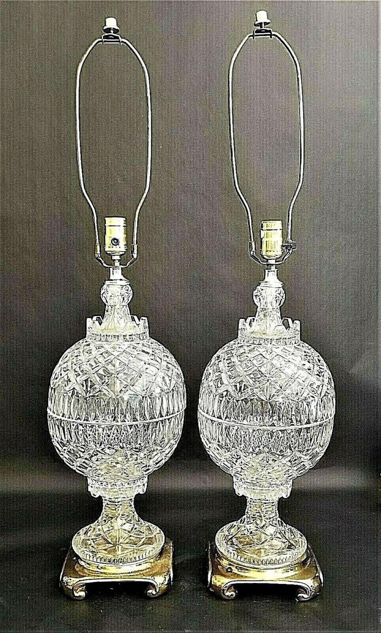 Vintage Large French Cut Lead Crystal Table Lamps, a Pair For Sale at ...