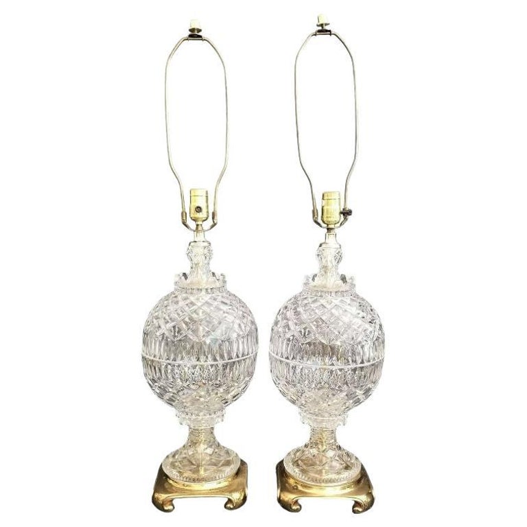 Vintage Large French Cut Lead Crystal Table Lamps, a Pair For Sale at ...