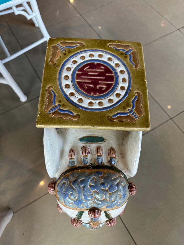 Vintage Large Glazed Elephant Garden Stool Stand Drink Side Table For ...