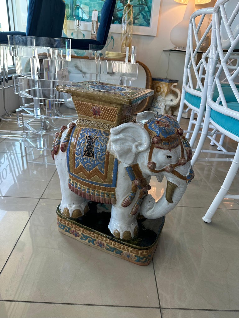 Vintage Large Glazed Elephant Garden Stool Stand Drink Side Table For ...