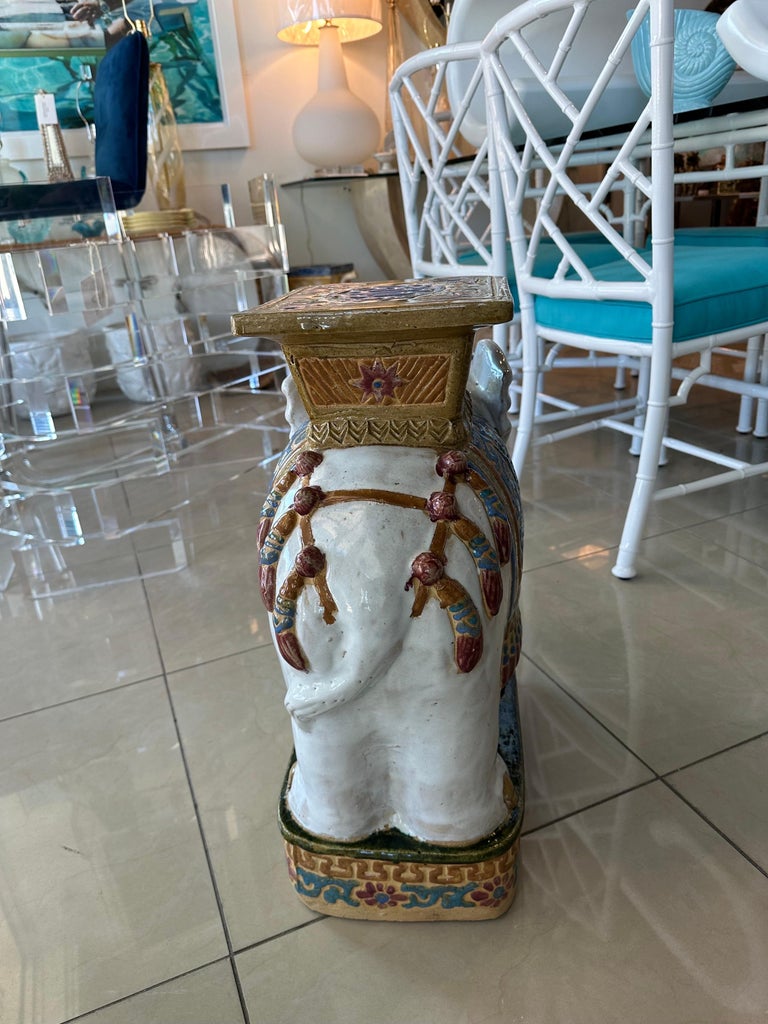 Vintage Large Glazed Elephant Garden Stool Stand Drink Side Table For ...