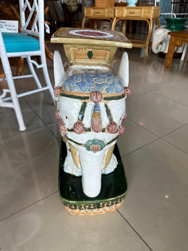 Vintage Large Glazed Elephant Garden Stool Stand Drink Side Table For ...