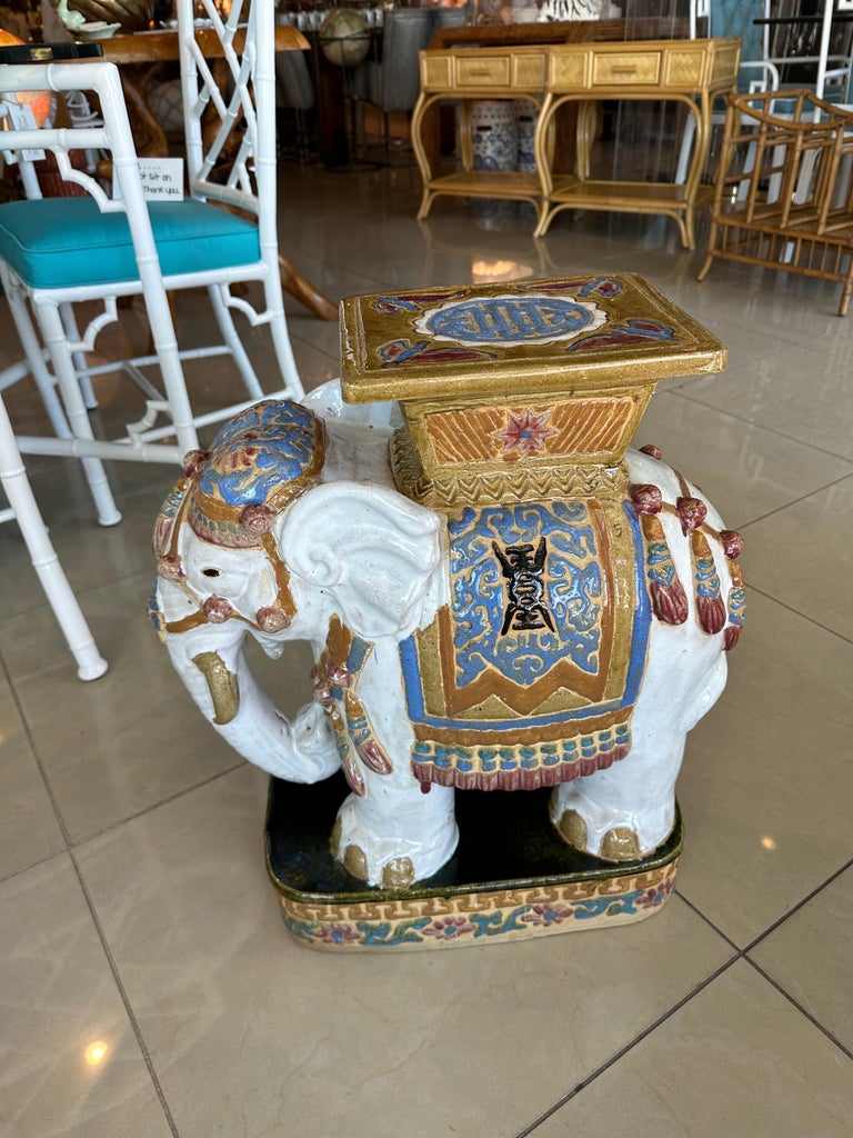 Vintage Large Glazed Elephant Garden Stool Stand Drink Side Table For ...