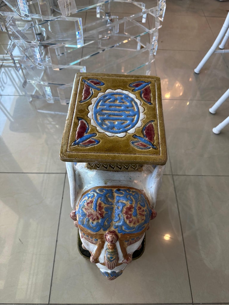 Vintage Large Glazed Elephant Garden Stool Stand Drink Side Table For ...
