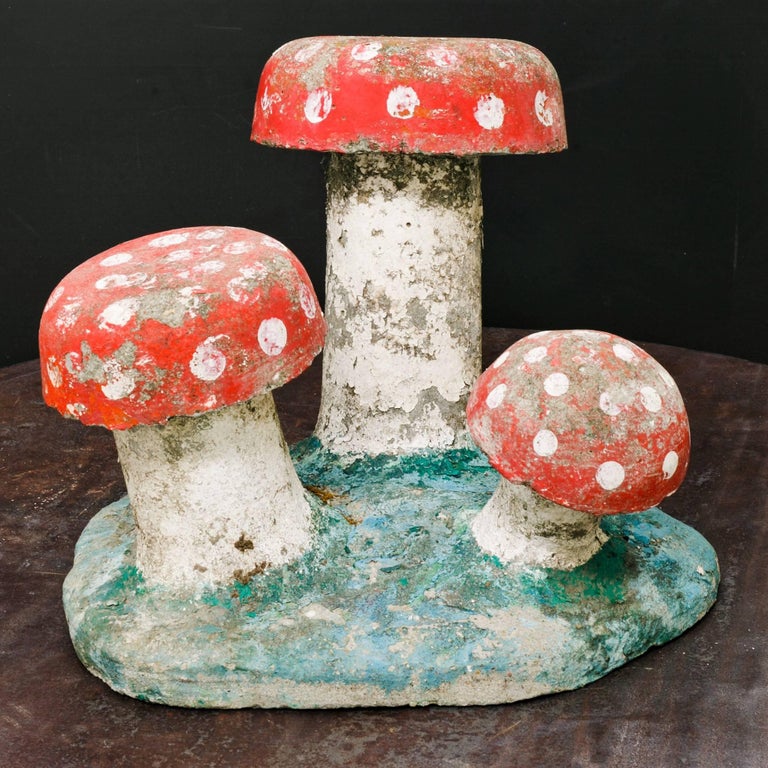 Vintage, Large Hand Painted Concrete Toadstool Garden Sculpture at ...