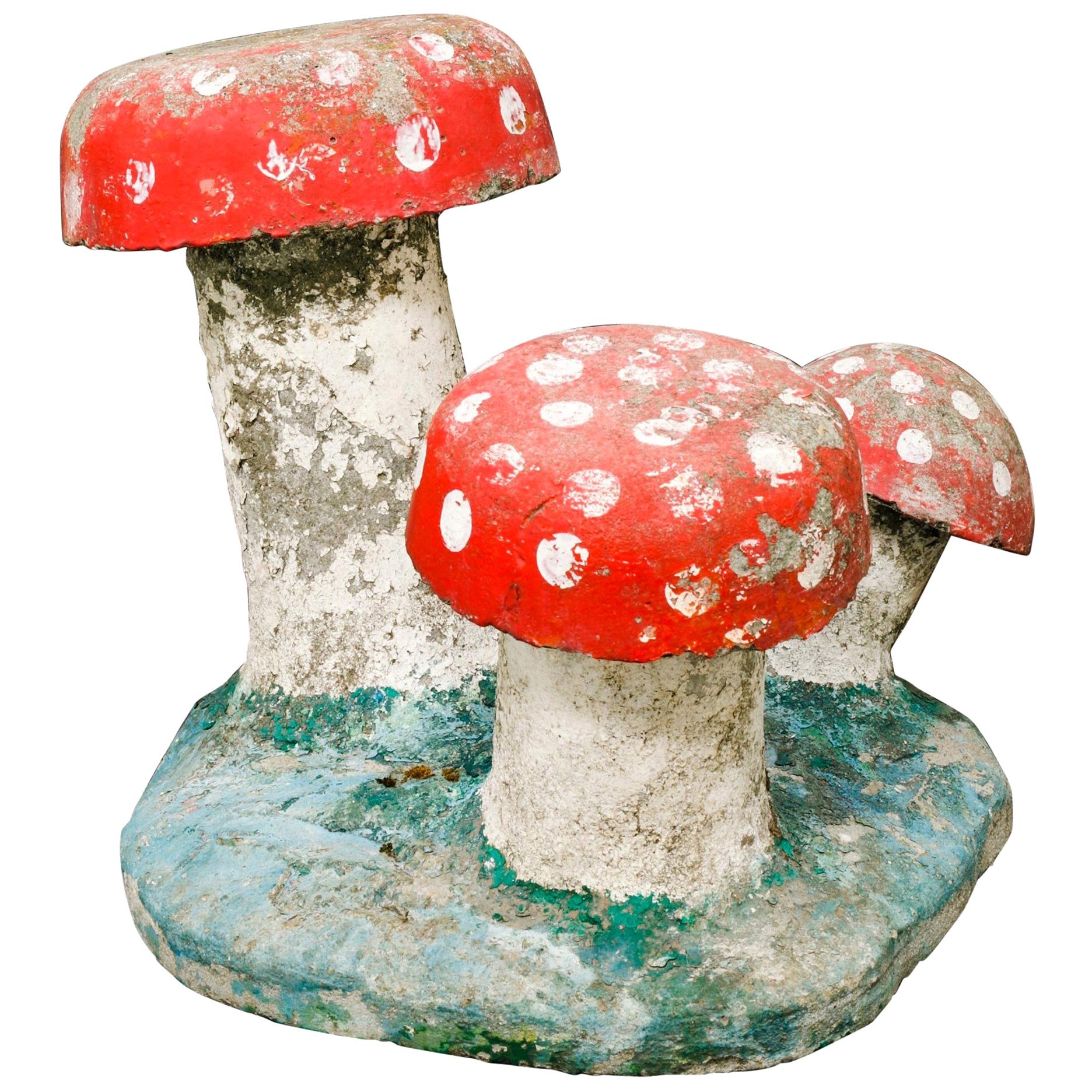 Vintage, Large Hand Painted Concrete Toadstool Garden Sculpture at 1stDibs